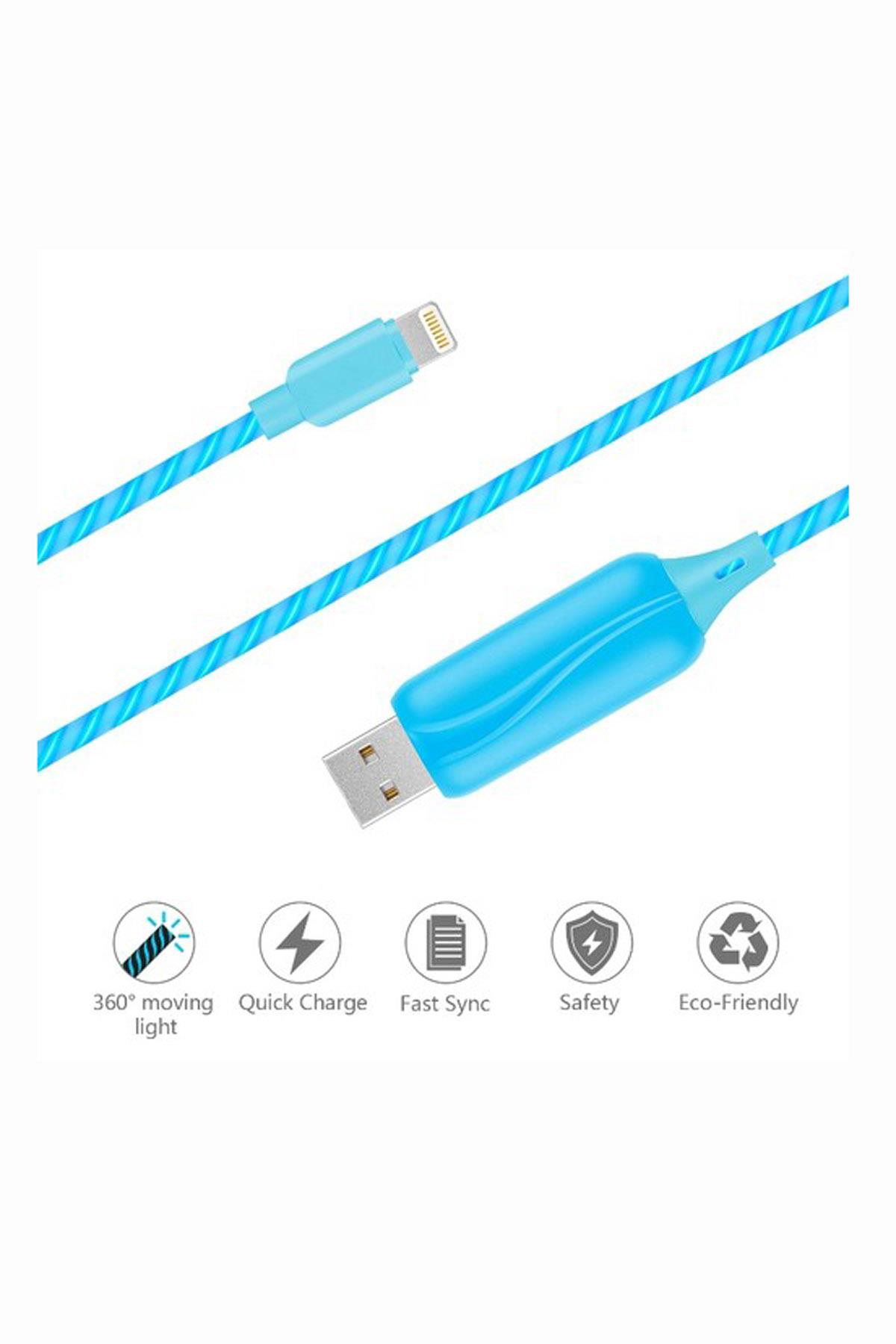 Doppler I-Cable Micro USB Işıklı, Mavi , Şarj Kablosu - Doppler Karaoke