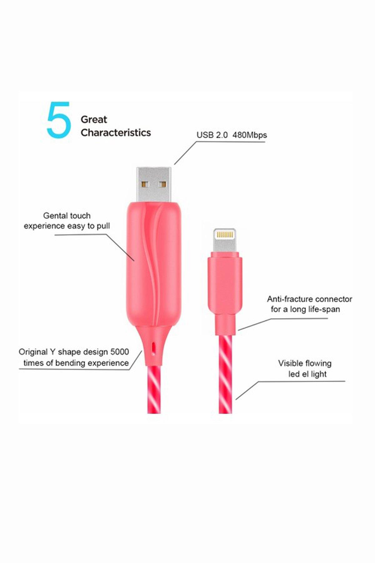 Doppler I-Cable Micro USB Işıklı, Pembe, Şarj Kablosu - Doppler Karaoke