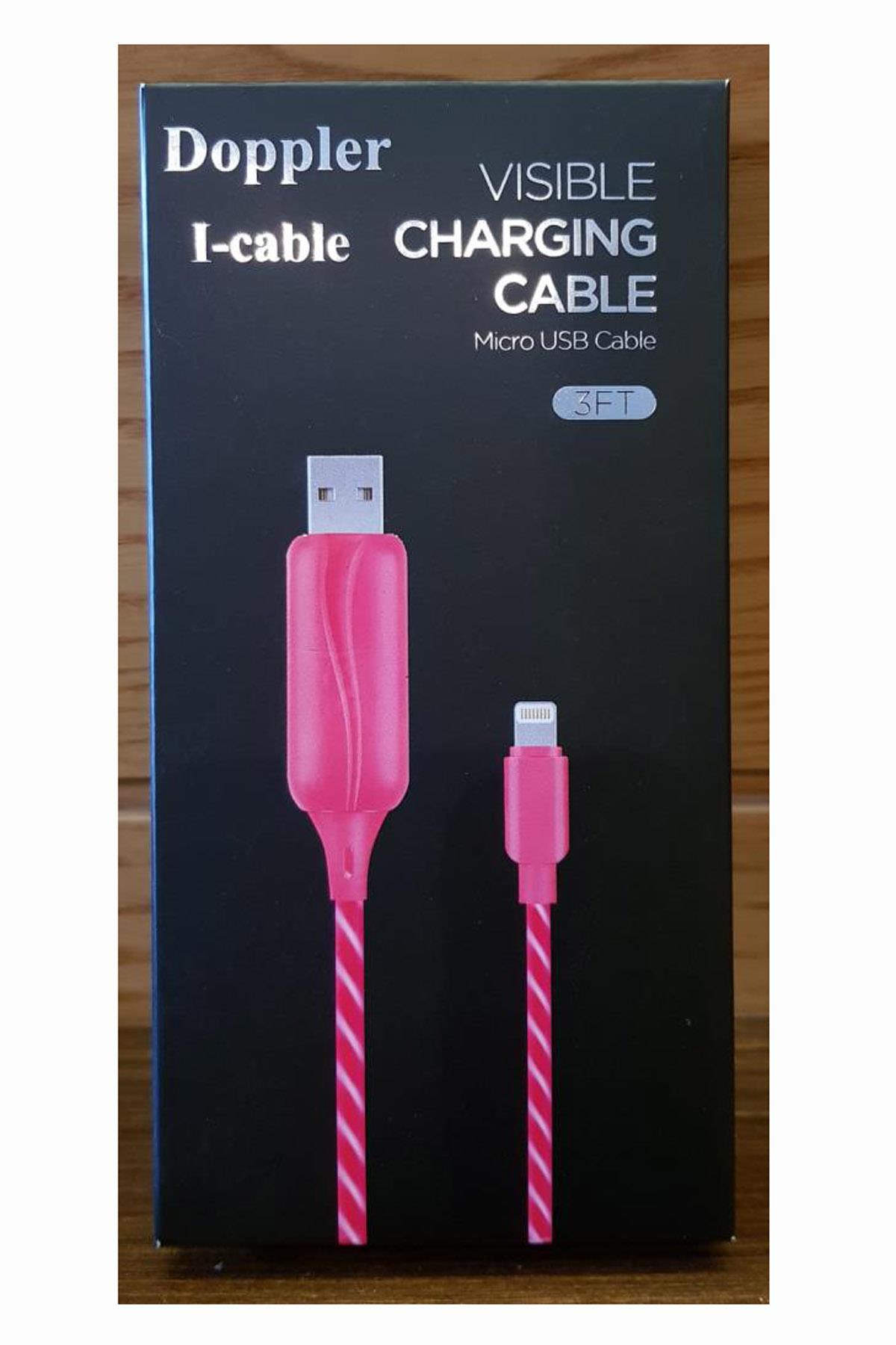 Doppler I-Cable Micro USB Işıklı, Pembe, Şarj Kablosu - Doppler Karaoke