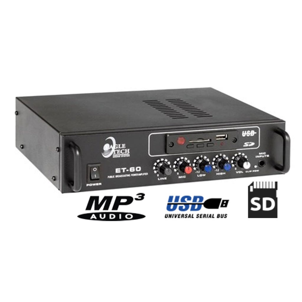 Eagletech ET-60 Amfi Amplifikatör 60W 100V/8 Ohm Mikser Anfi - Doppler Karaoke